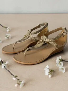 Coach | Shoes | Coach Ingrid Natural Snake Print Leather Thong Wedge ...